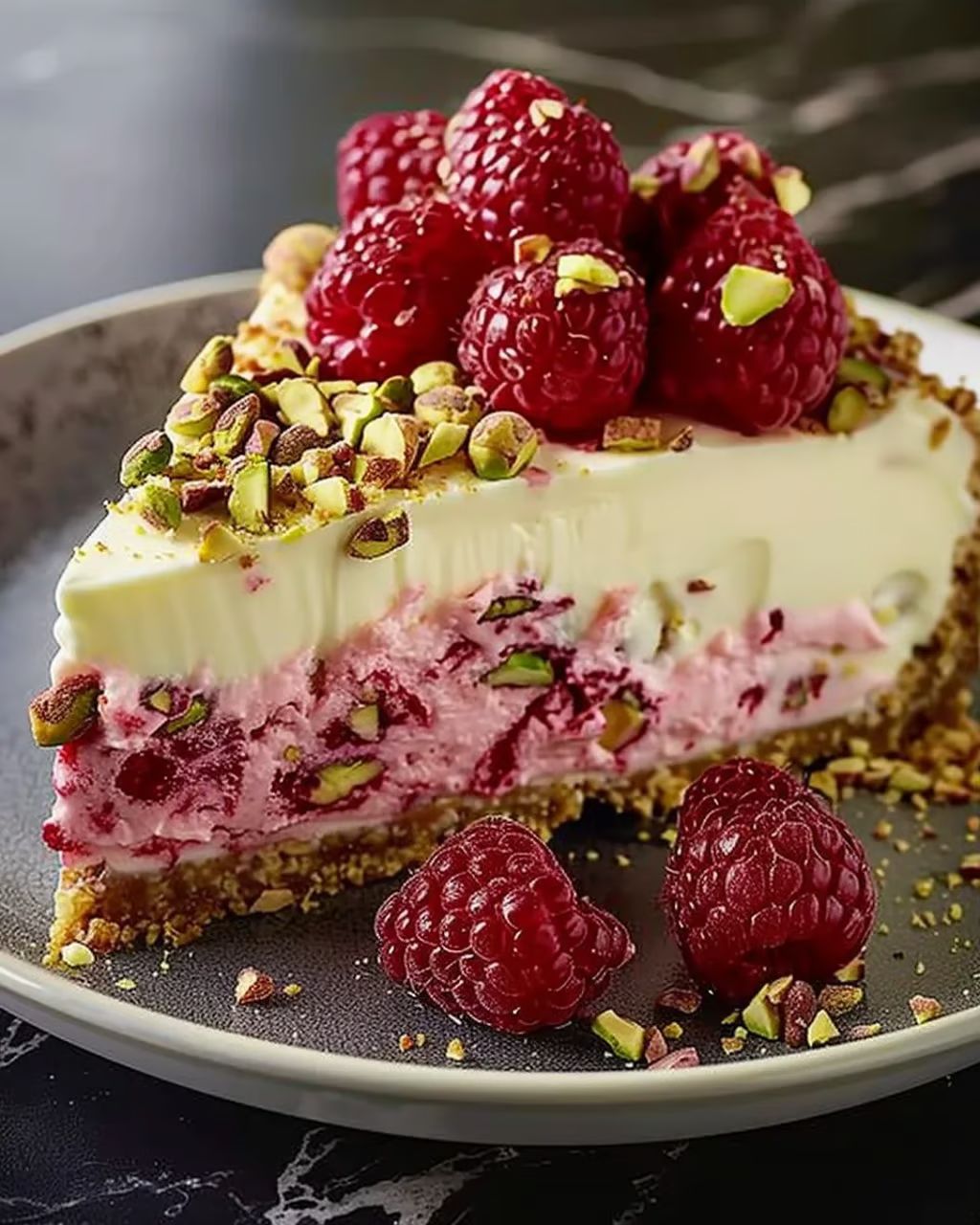 Refreshing No-Bake Raspberry Pistachio Cheesecake - Naturally Balanced Eats